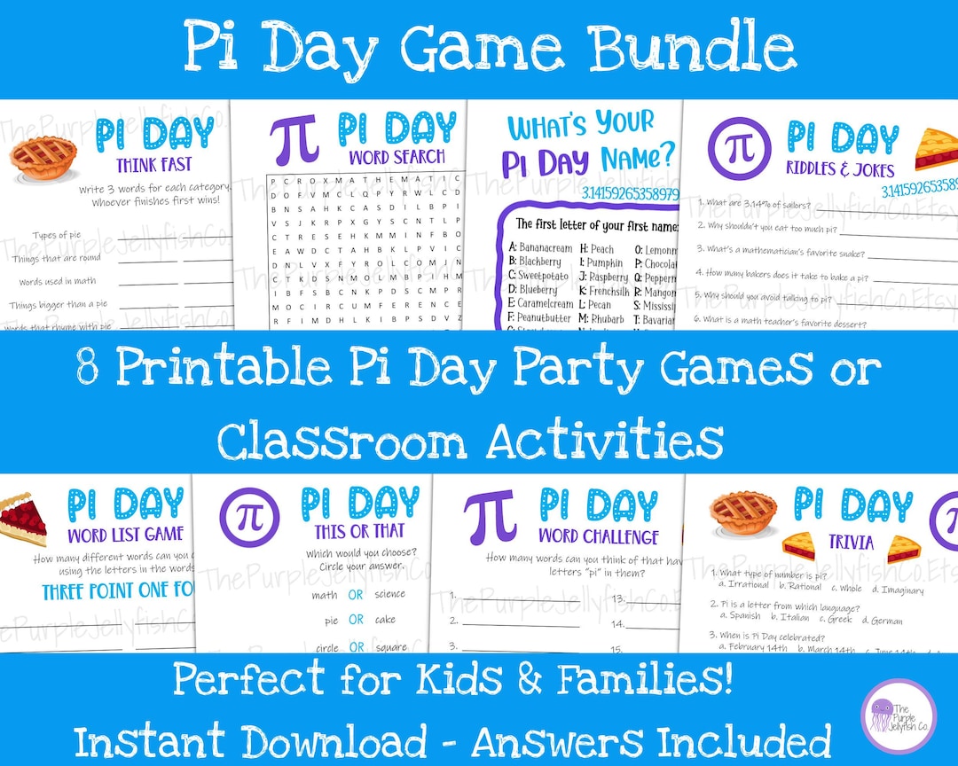Pi Day Game Bundle, Pi Day Activities for Kids, Pi Day Party Ideas, Fun ...