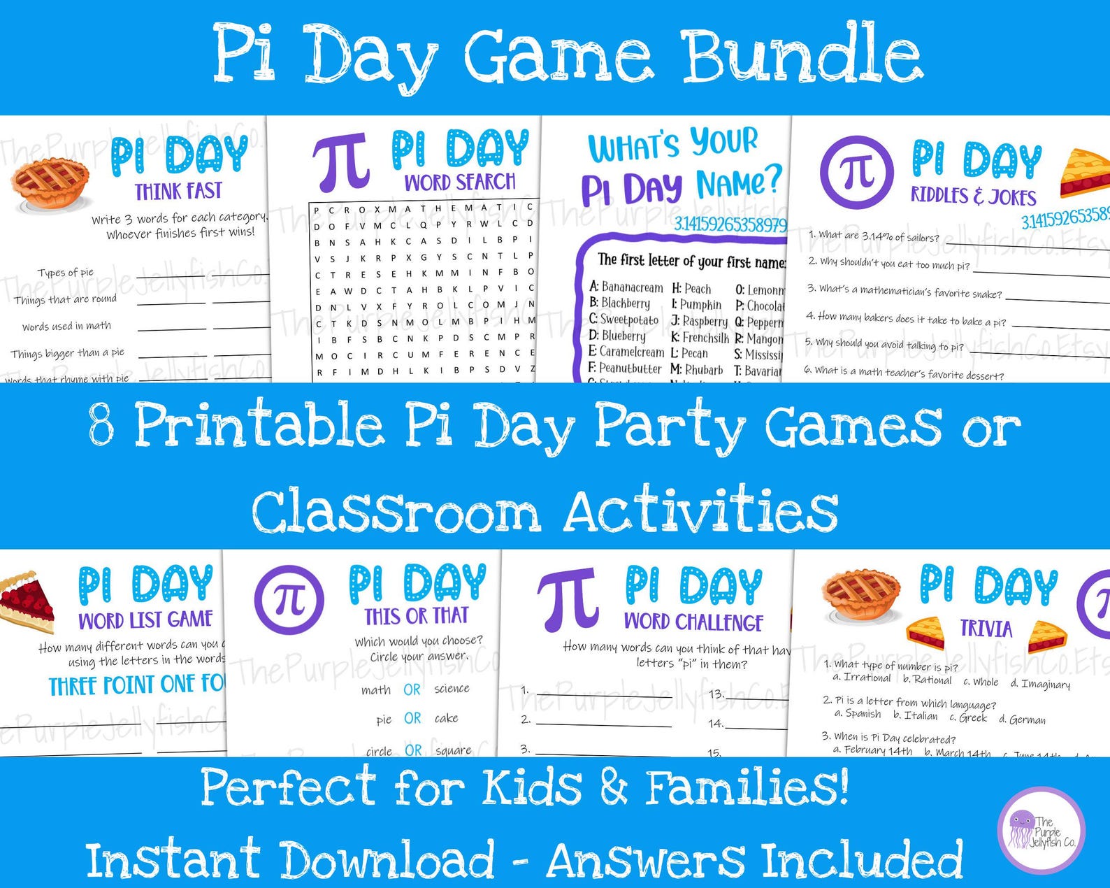 Pi Day Game Bundle, Pi Day Activities for Kids, Pi Day Party Ideas, Fun ...
