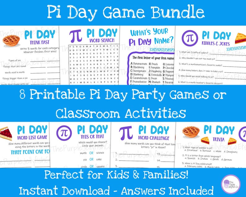 Pi Day Game Bundle, Pi Day Activities for Kids, Pi Day Party Ideas, Fun ...