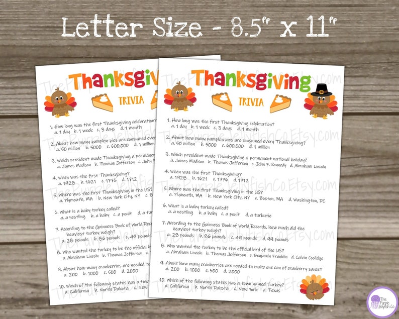 Thanksgiving Trivia Game Printable, Thanksgiving Activity for Kids ...