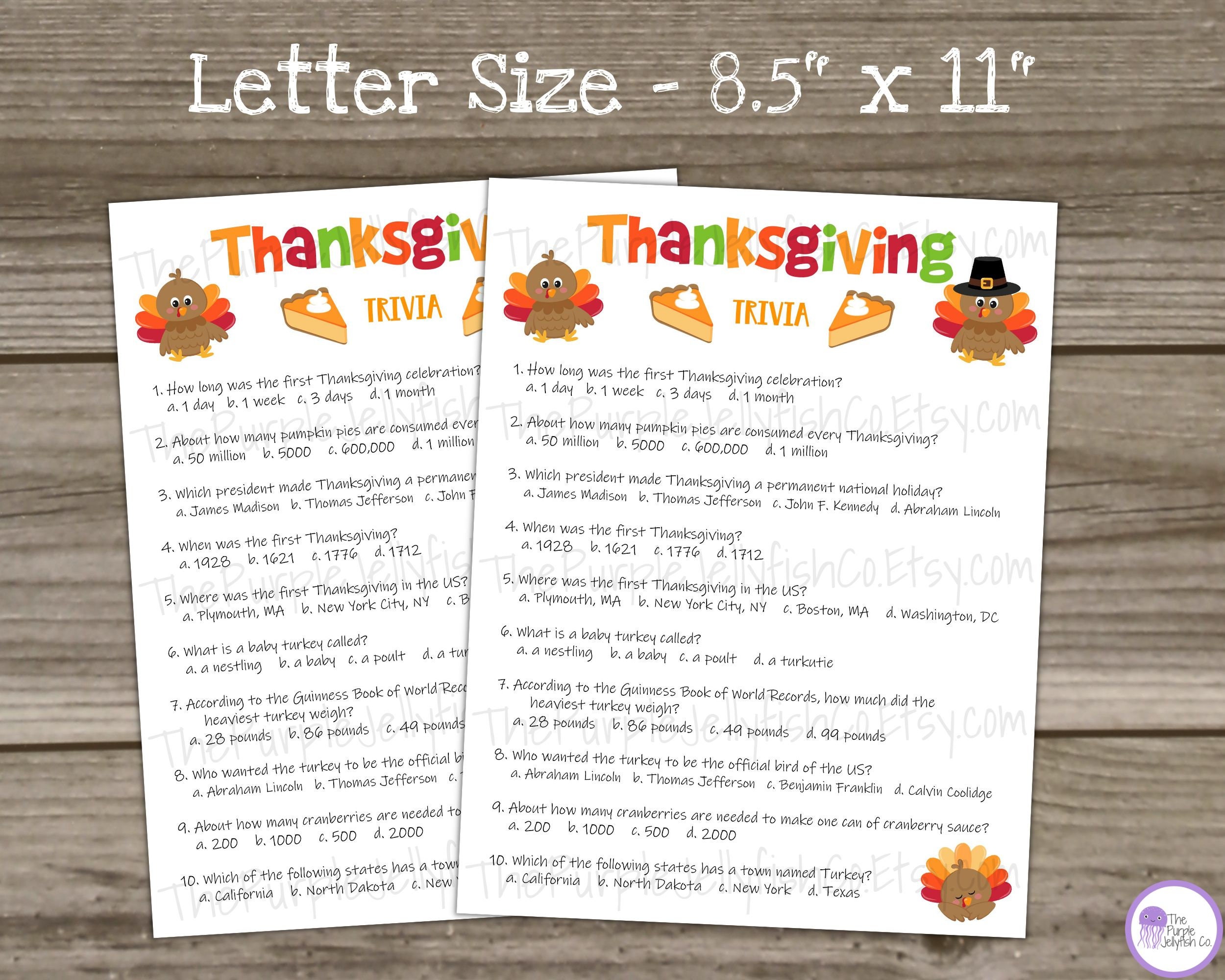 Thanksgiving Trivia Game Printable, Thanksgiving Activity for Kids ...