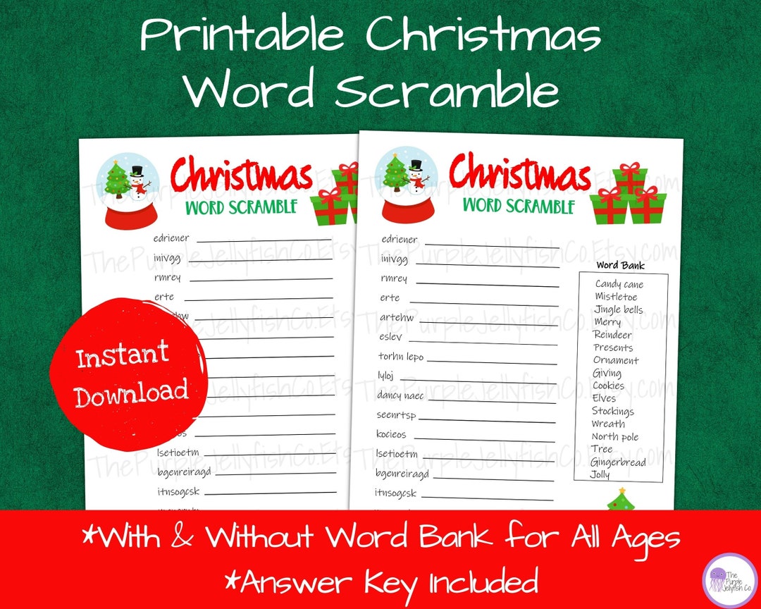 Christmas Word Scramble, Christmas Activity for Kids Printable ...