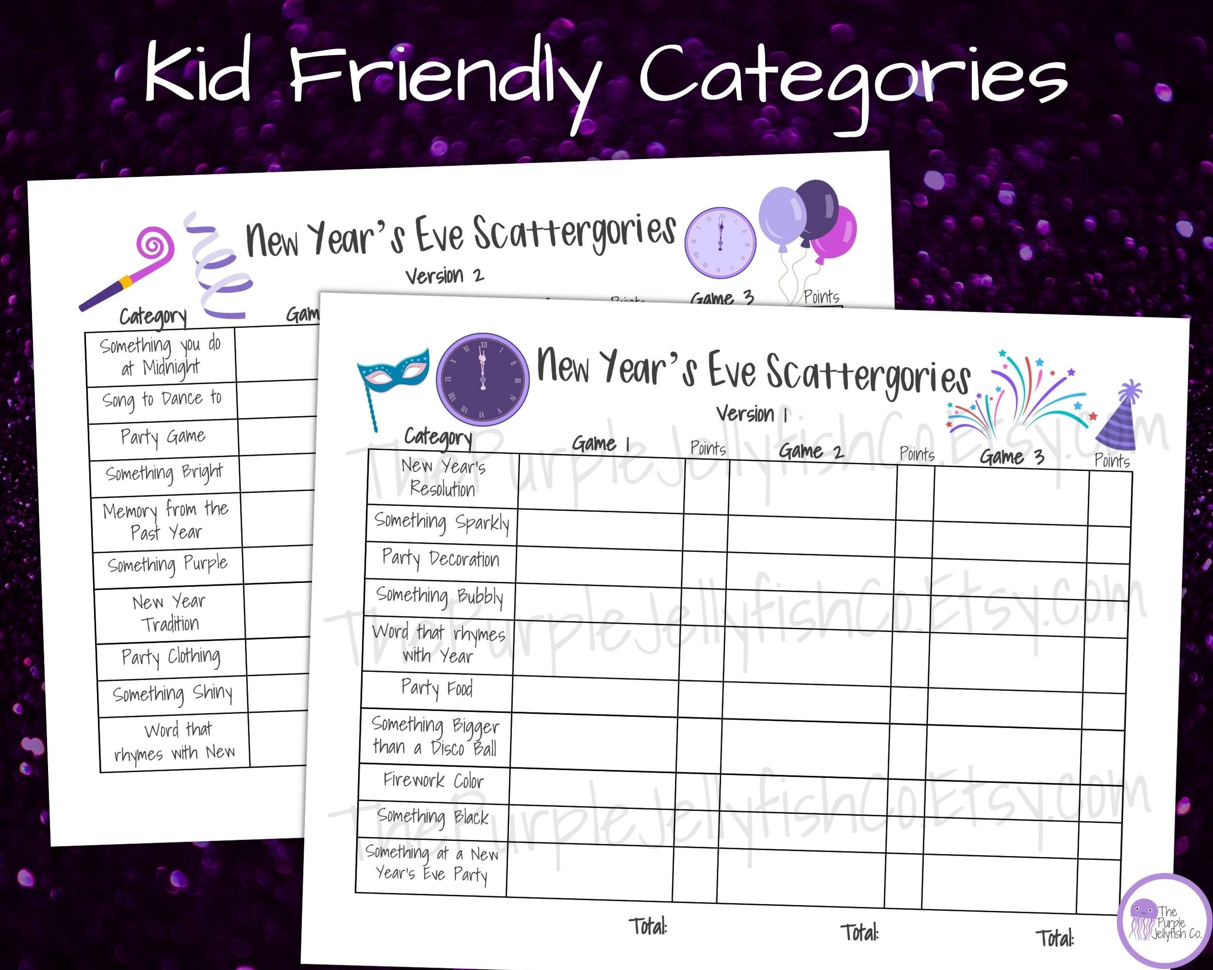 New Year's Eve Scattergories Game, Printable New Years Eve Games for ...