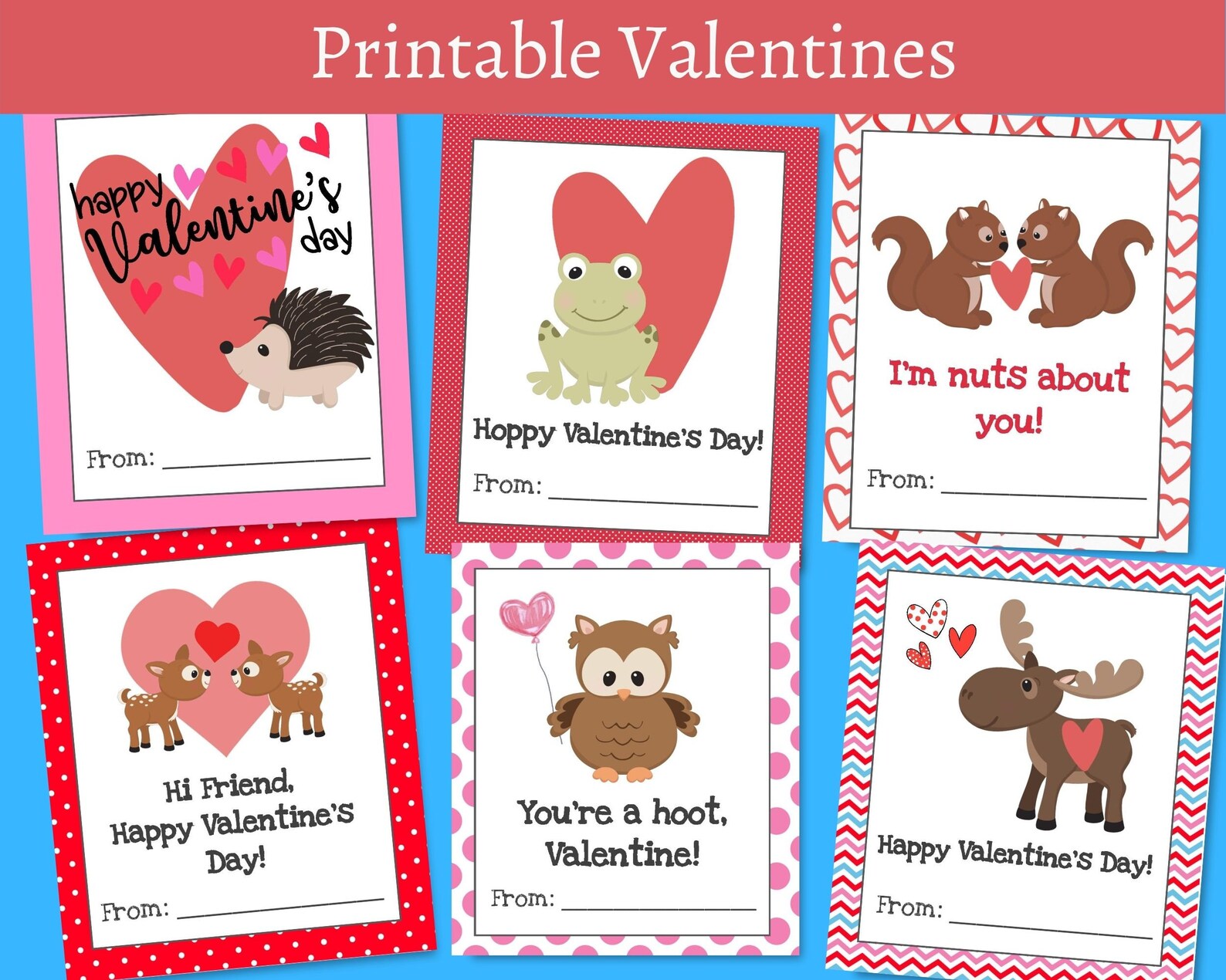 Woodland Animal Valentines Printable, Cute Animal Valentines Day Cards ...