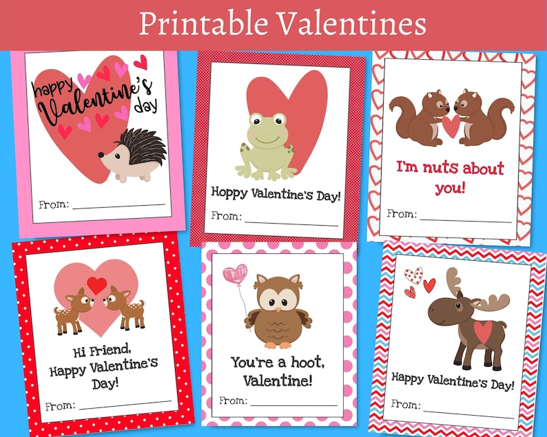 Woodland Animal Valentines Printable, Cute Animal Valentines Day Cards ...