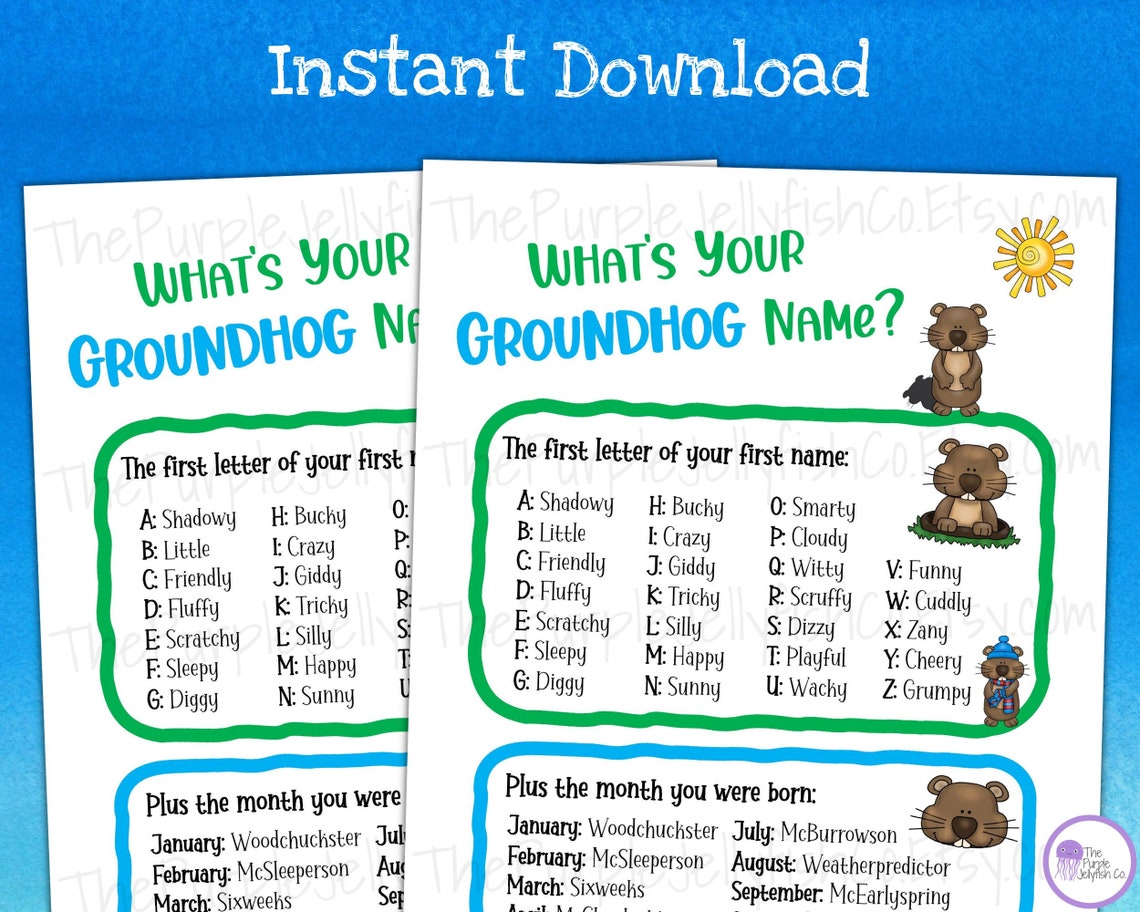 What's Your Groundhog Name Game, Printable Groundhog Day Game for Kids ...