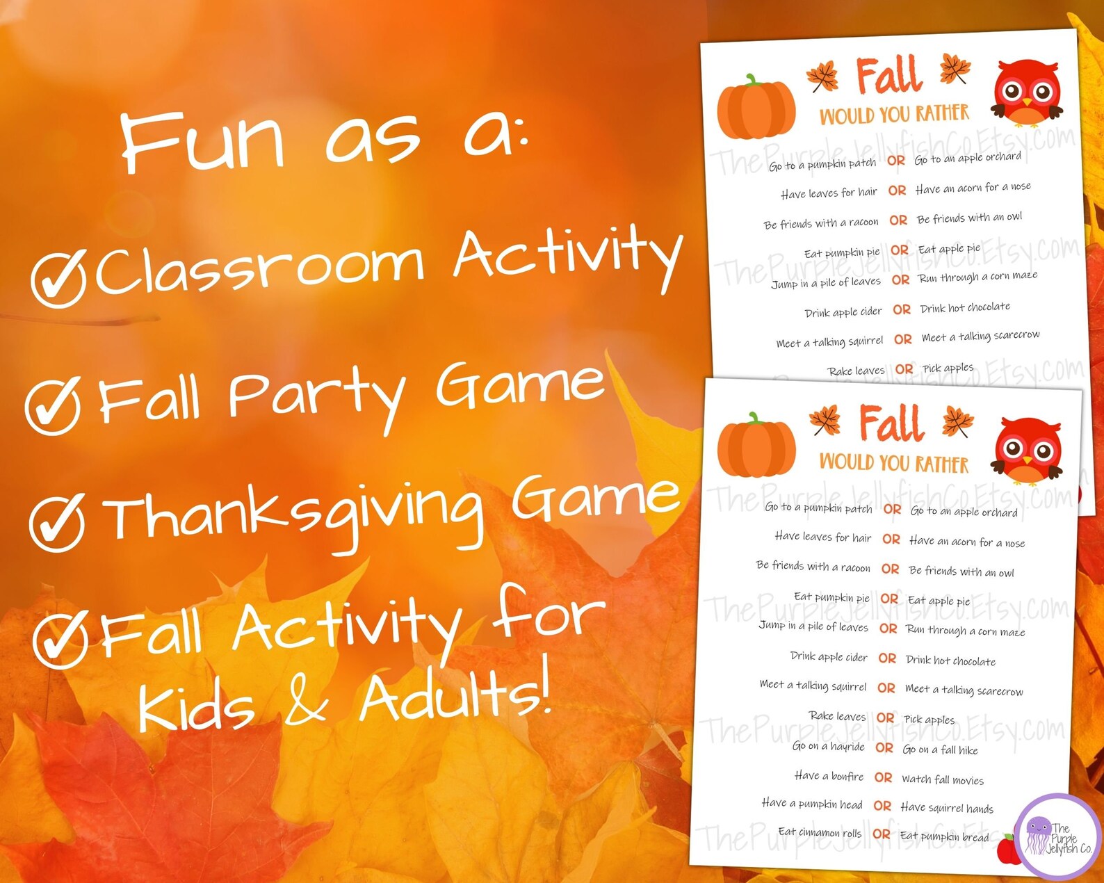 Fall Would You Rather Game Printable Fall Party Idea, Autumn This or ...