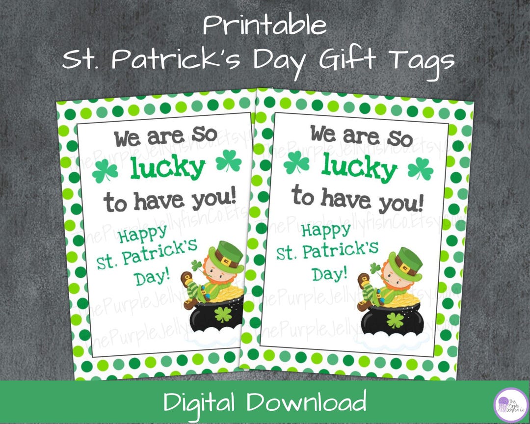 St. Patrick's Day Gift Tags Printable, St. Pattys Day Treat Tag, Thank ...