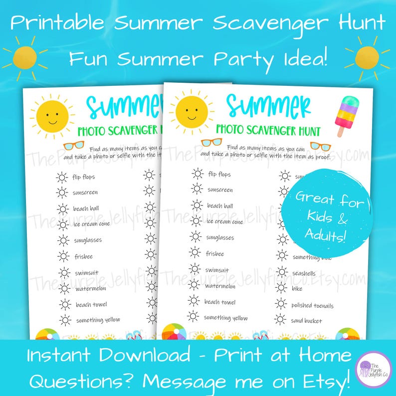 Summer Scavenger Hunt Game for Kids Teens & Tweens, Summer Party Idea ...