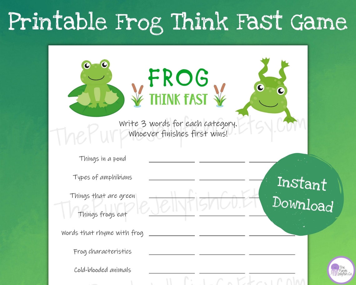 Frog Think Fast Game, Printable Frog Game, Frog Activity for Kids ...