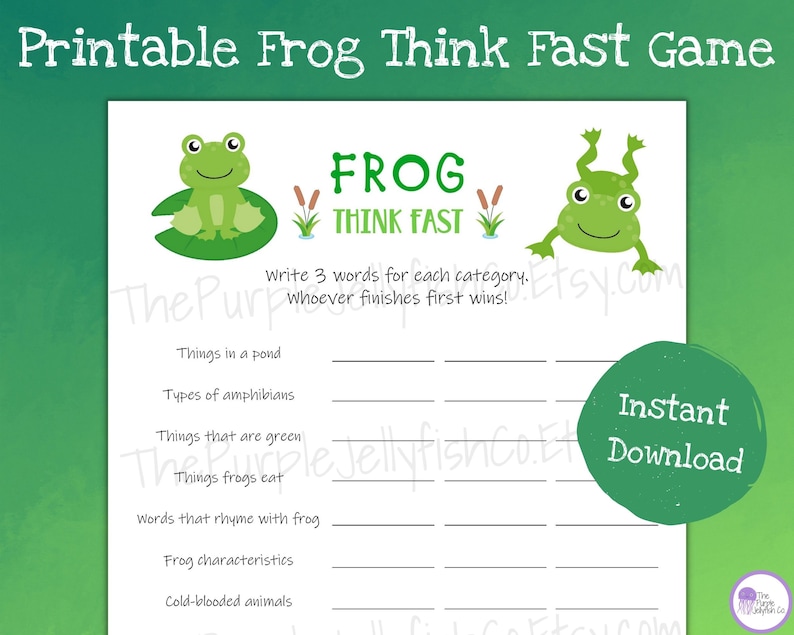Frog Think Fast Game, Printable Frog Game, Frog Activity for Kids ...