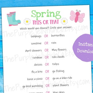 Spring This or That Game, Would You Rather Game, Spring Activity for ...