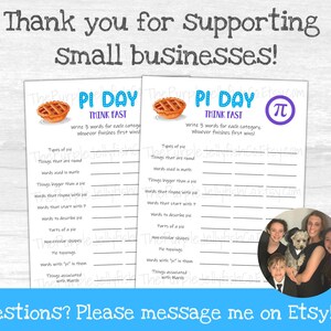 Pi Day Think Fast Game for Kids, Pi Day Activity Printable, Pi Day ...