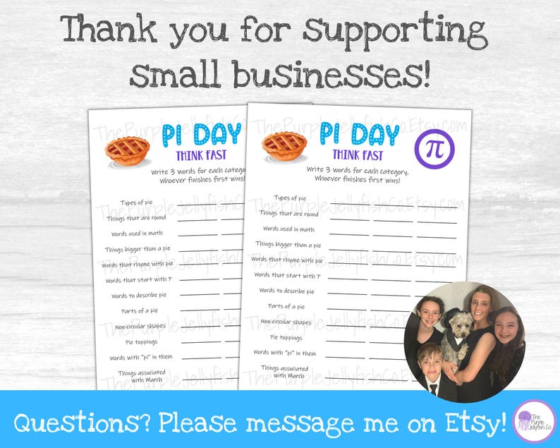 Pi Day Think Fast Game for Kids, Pi Day Activity Printable, Pi Day ...