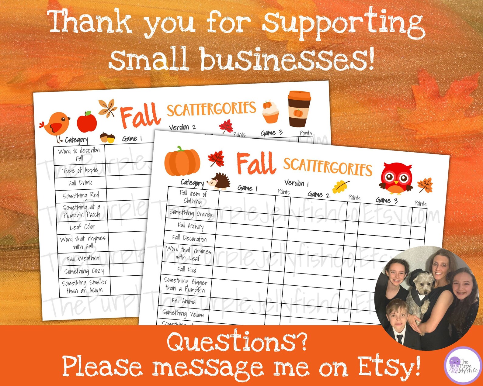 Fall Scattergories Game Printable Fall Party Game for Kids Teens ...