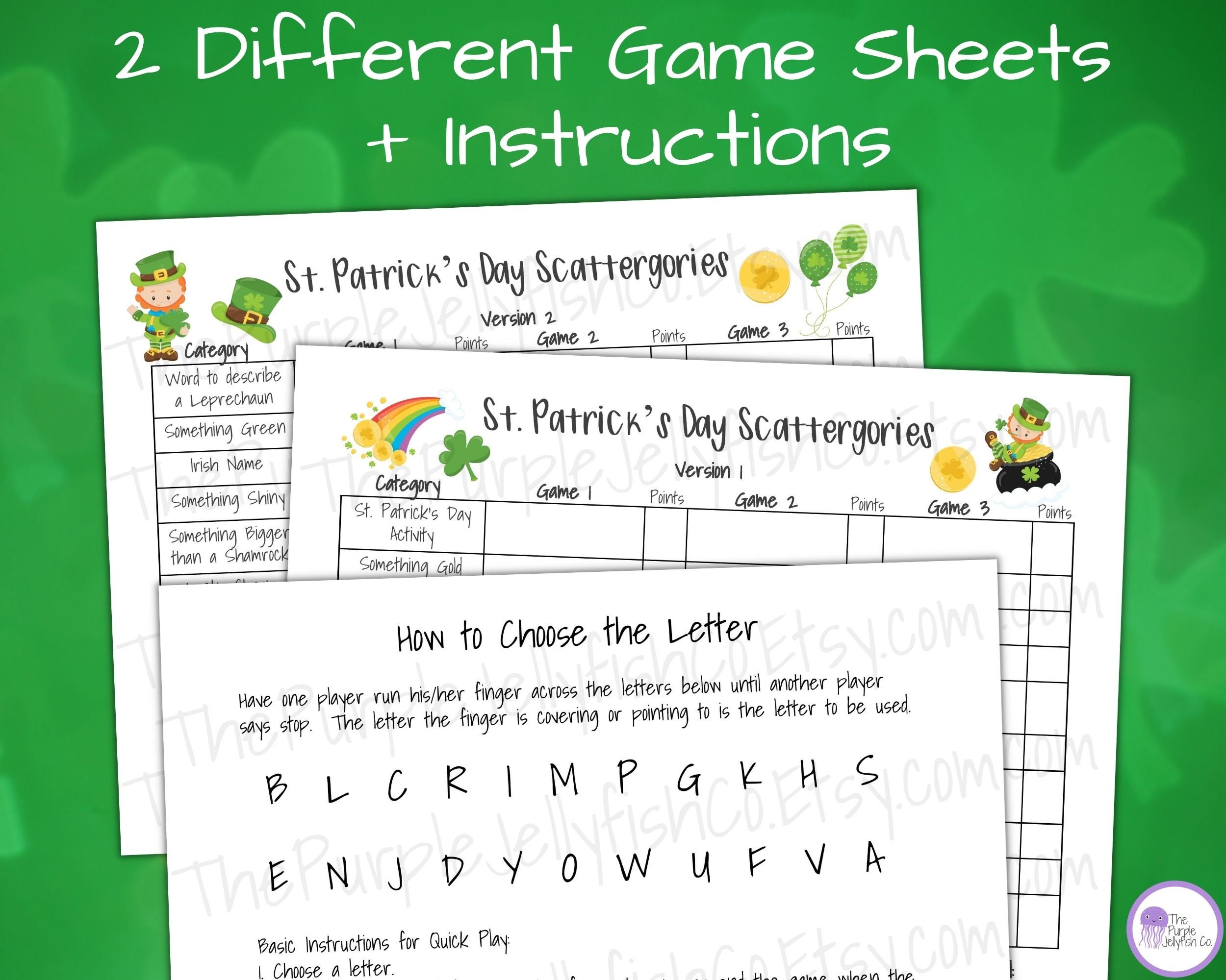 St. Patrick's Day Scattergories Game, Printable St Patricks Day ...