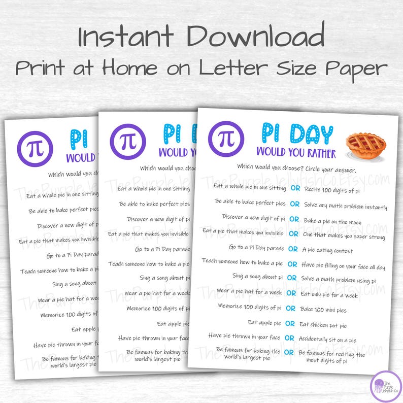 Pi Day Would You Rather Questions for Kids, This or That Game, Pi Day ...