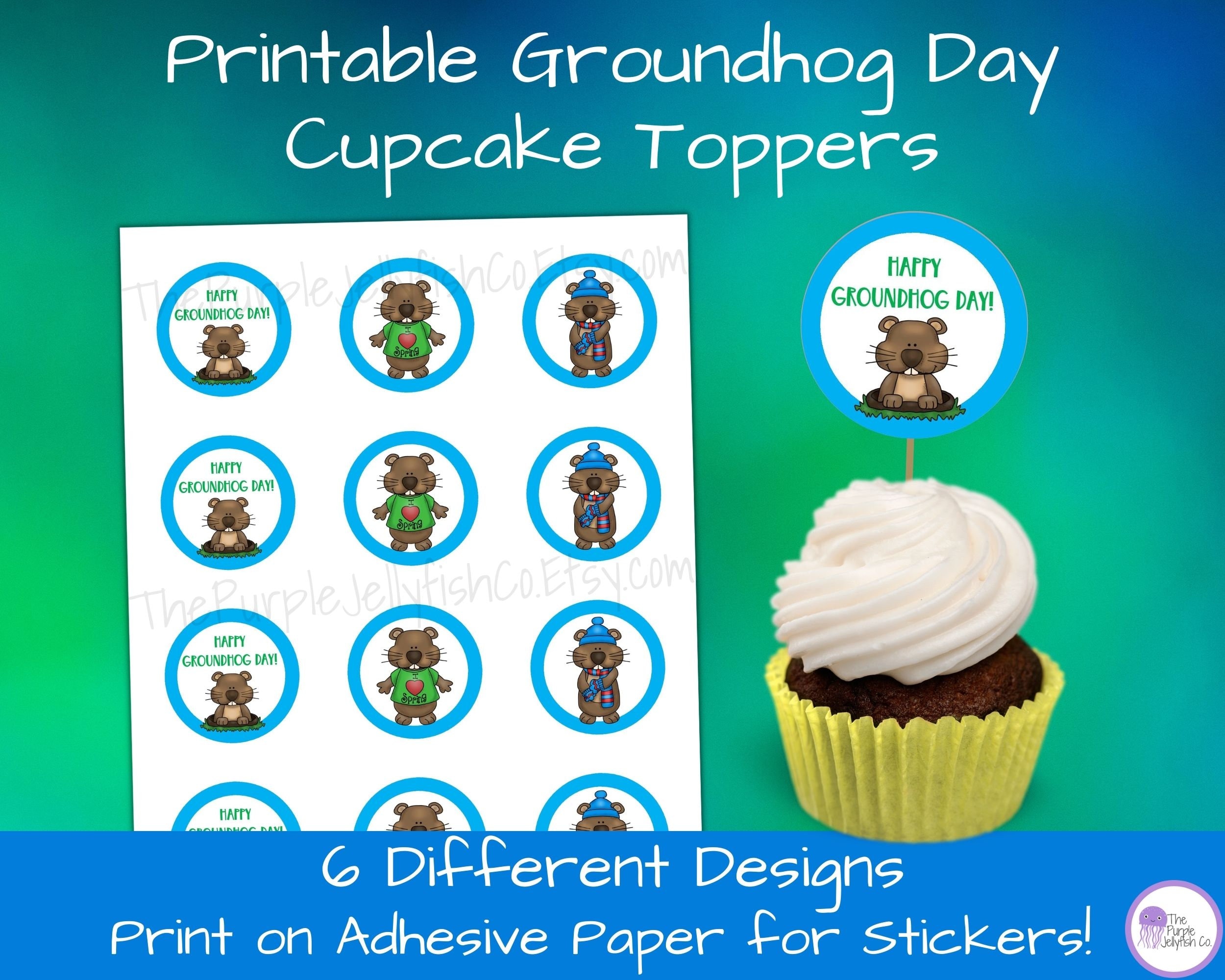 Groundhog Day Cupcake Toppers Printable, Happy Groundhog Day Party ...