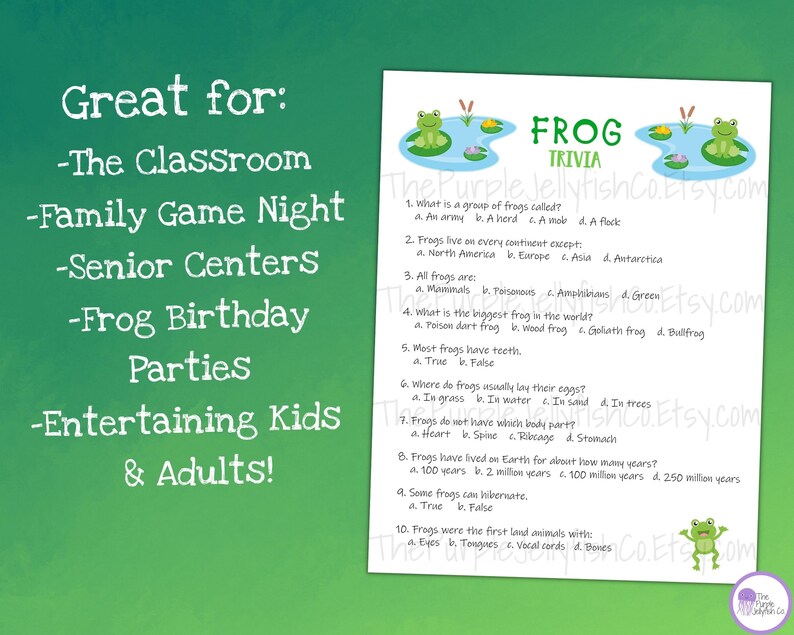 Frog Trivia Game Printable, Frog Game, Trivia for Kids, Frog Theme ...
