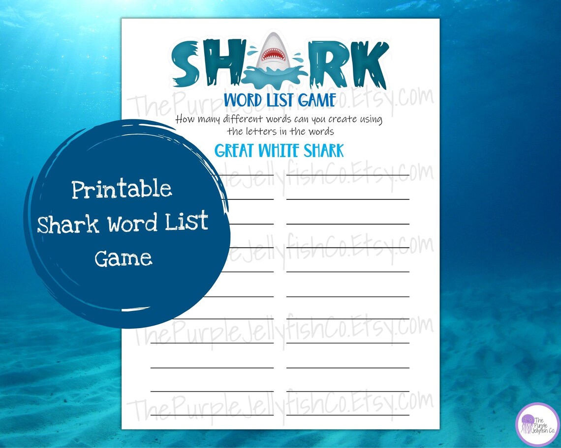 Shark Word List Game Shark Week Activity for Kids Shark - Etsy
