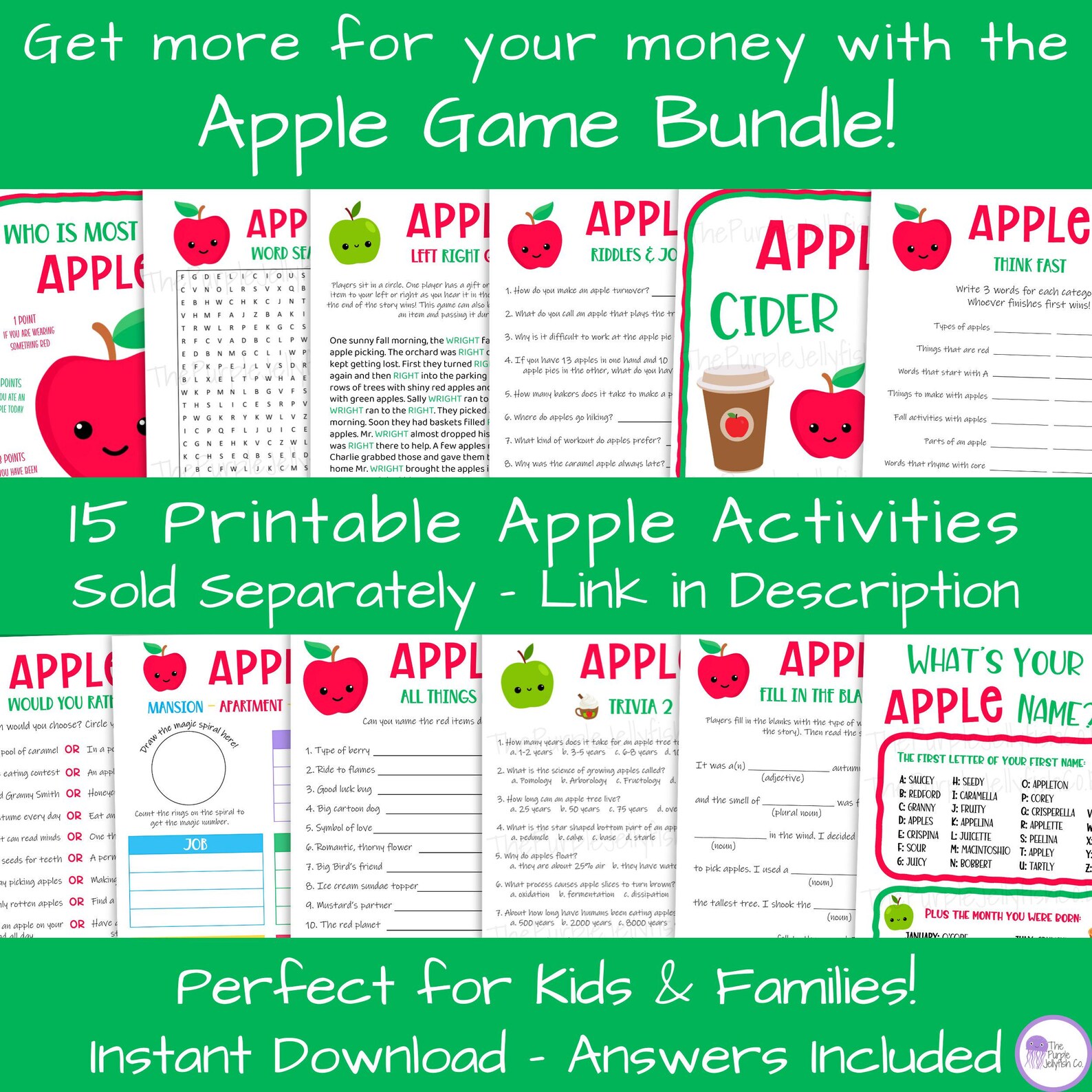 Apple Word Search Printable Game for Kids & Adults, Autumn Apple ...