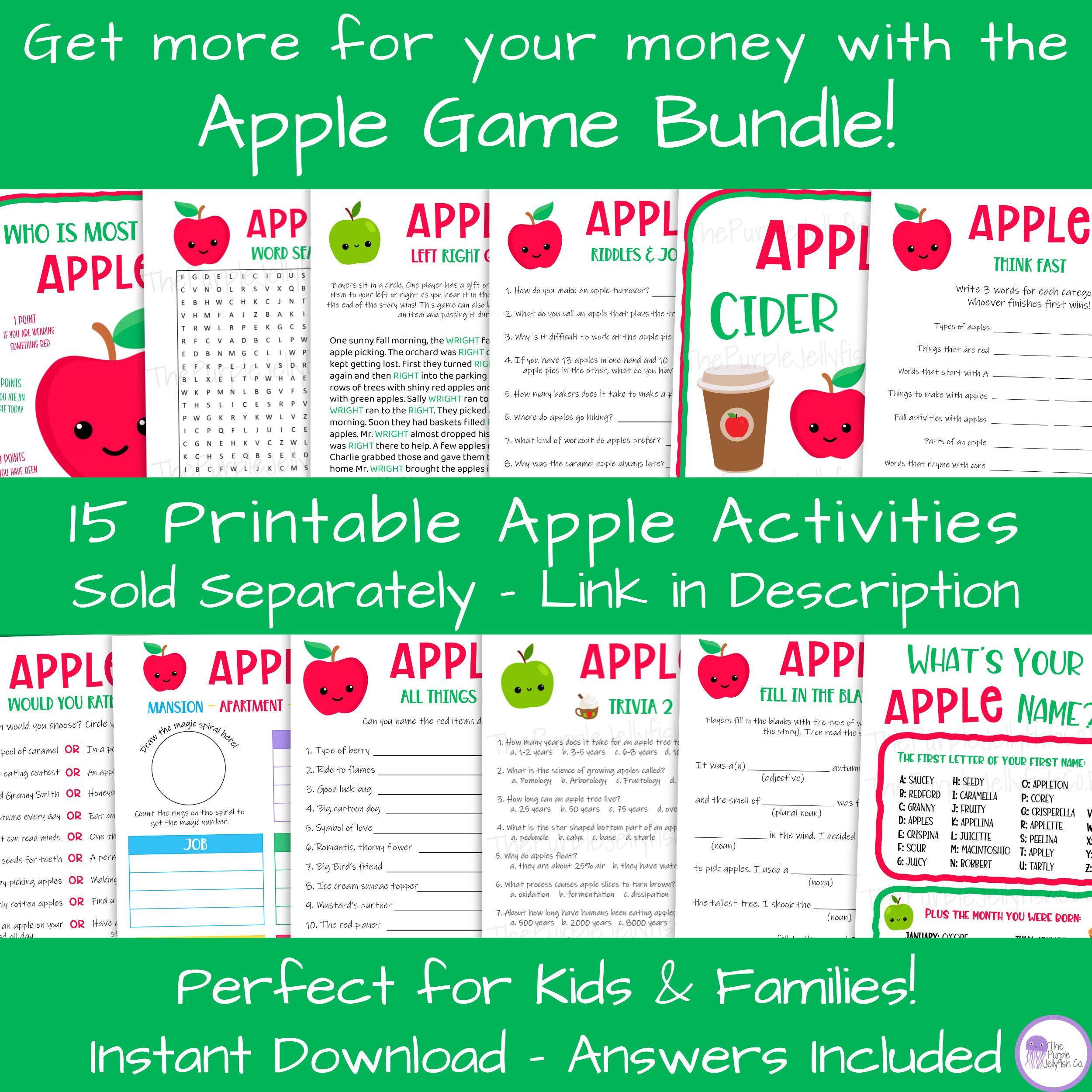 Apple Word Search Printable Game for Kids & Adults, Autumn Apple ...