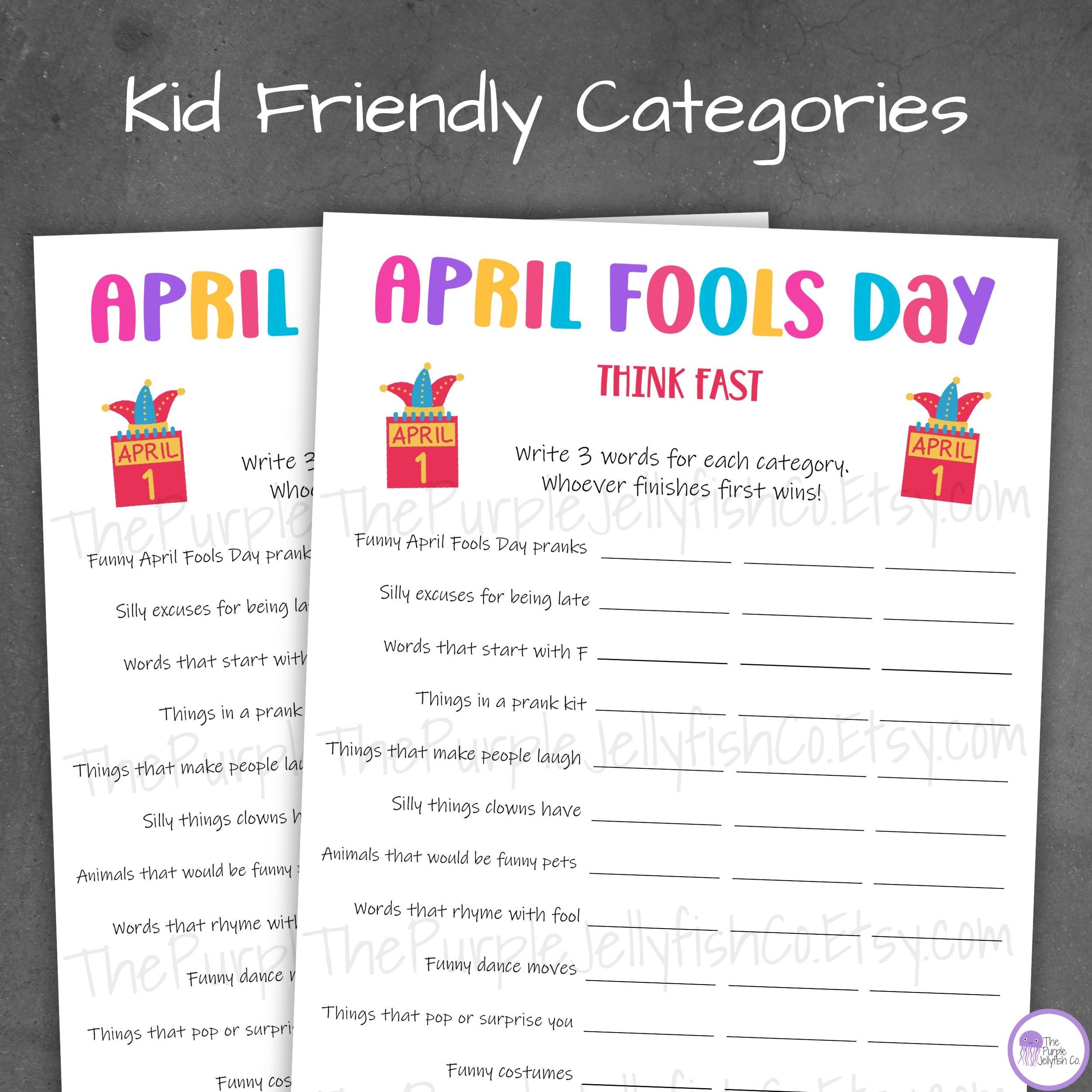 Think Fast Game April Fools Printable, April Fool's Day Party Idea ...