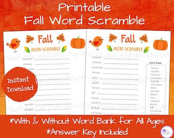 Fall Word Scramble Autumn Word Scramble Party Games Fall - Etsy