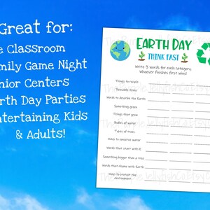 Earth Day Think Fast Game, Earth Day Printable for Kids, Earth Day ...