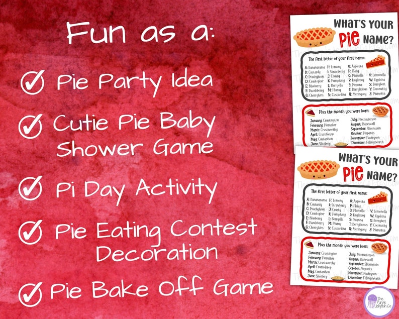 Pie Name Game, Pie Eating Contest, Pie Party Decoration, Pi Day ...
