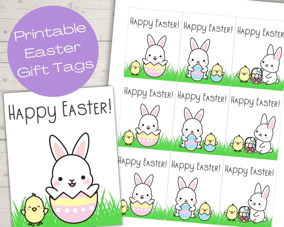 Printable Easter Gift Tags, Kawaii Easter Mini Cards, Instant Digital ...