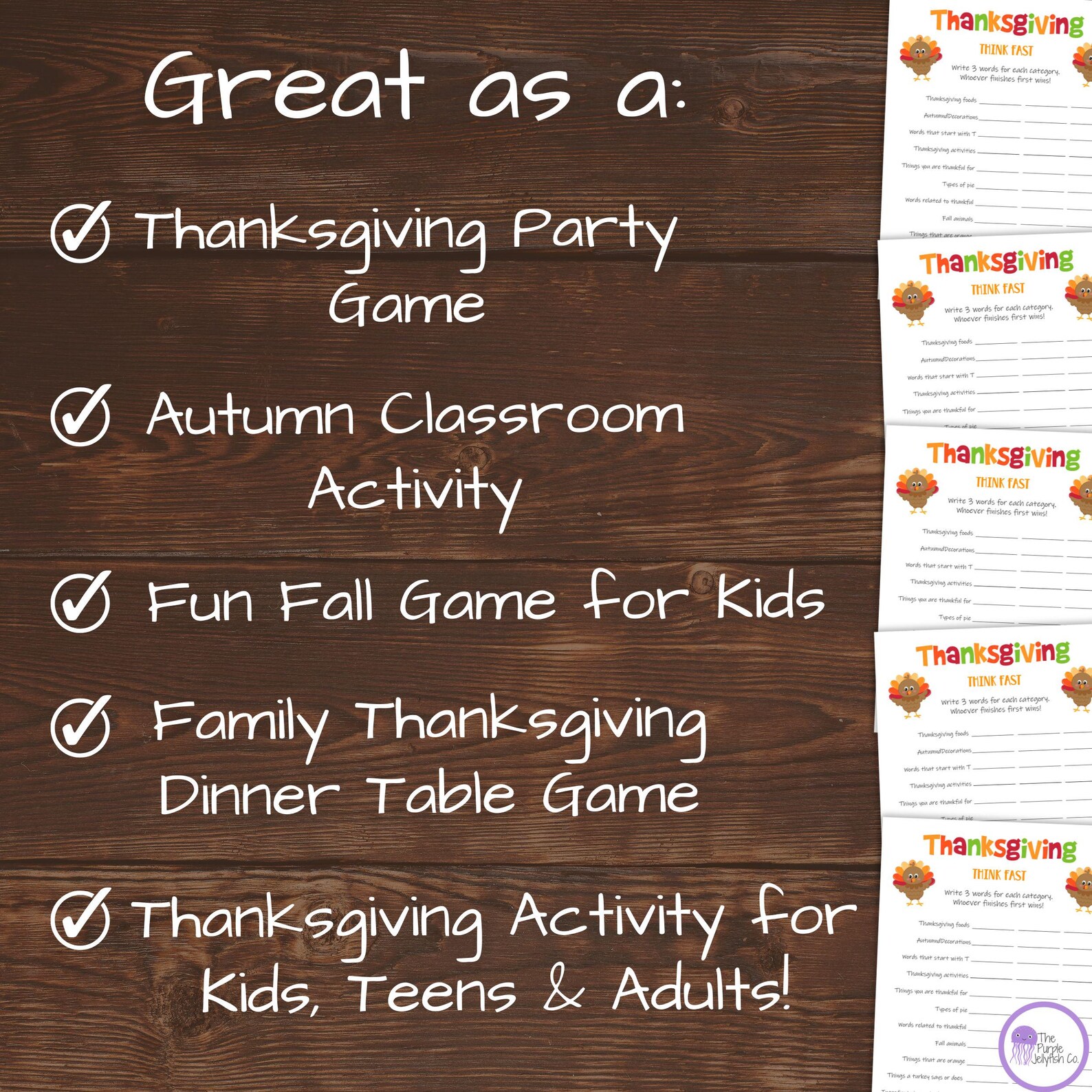 Thanksgiving Think Fast Game, Thanksgiving Family Game, Friends ...