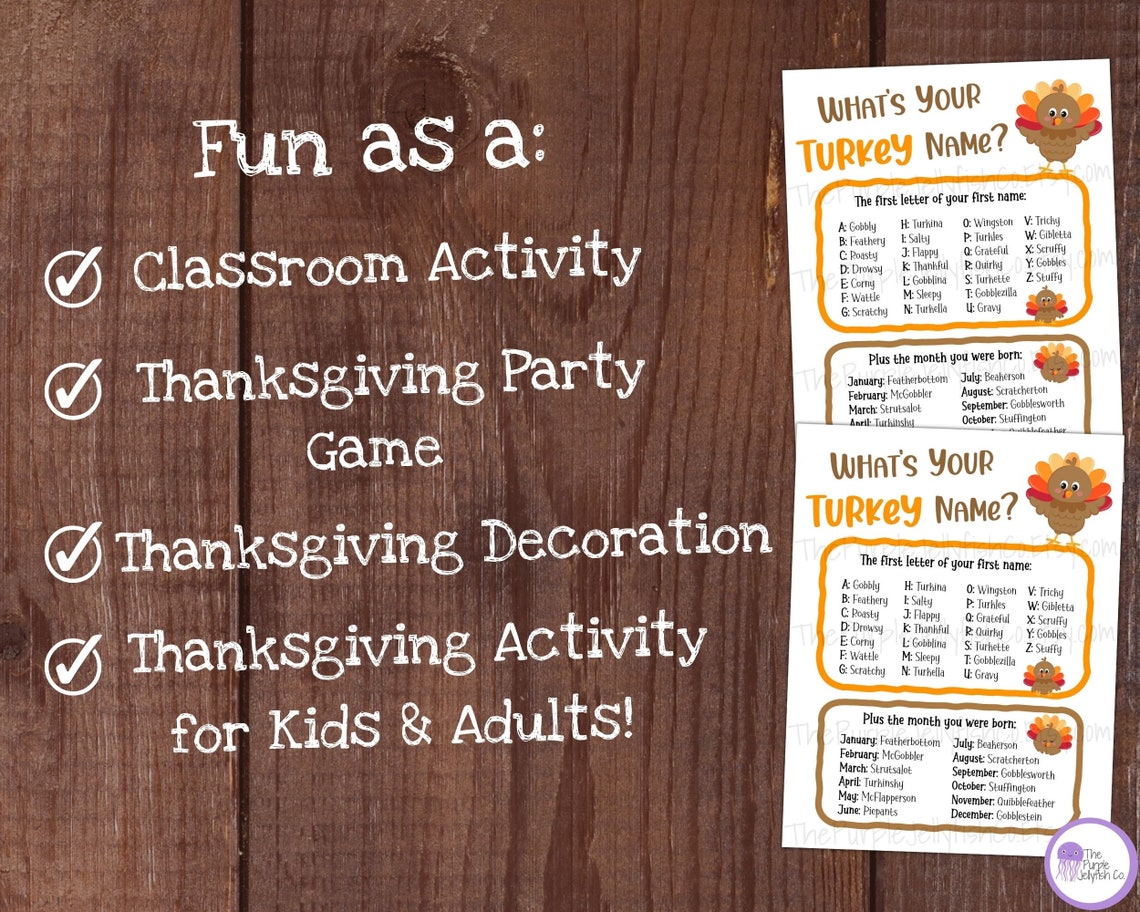 What's Your Turkey Name Game, Thanksgiving Game Printable, Thanksgiving ...