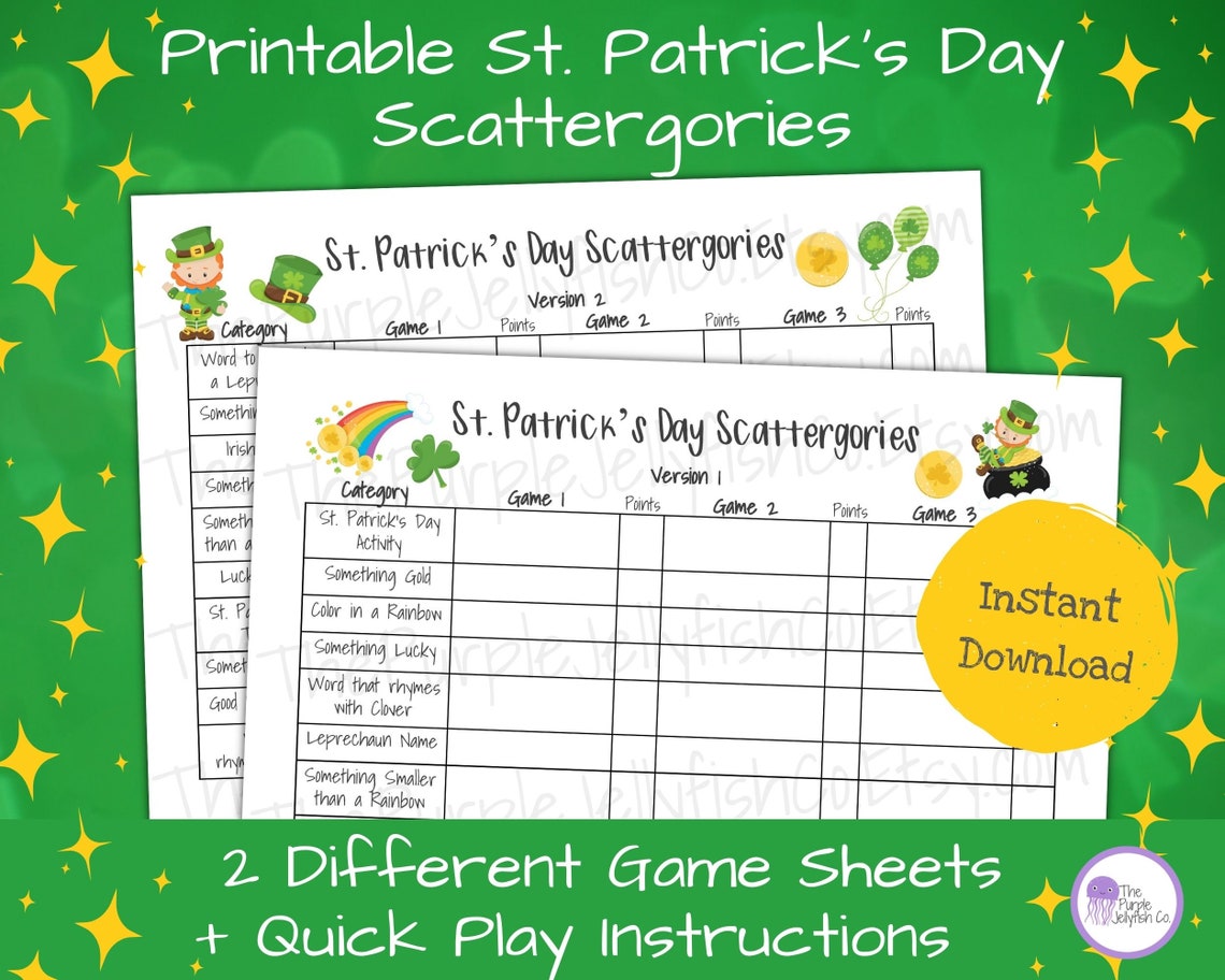 St. Patrick's Day Scattergories Game, Printable St Patricks Day ...