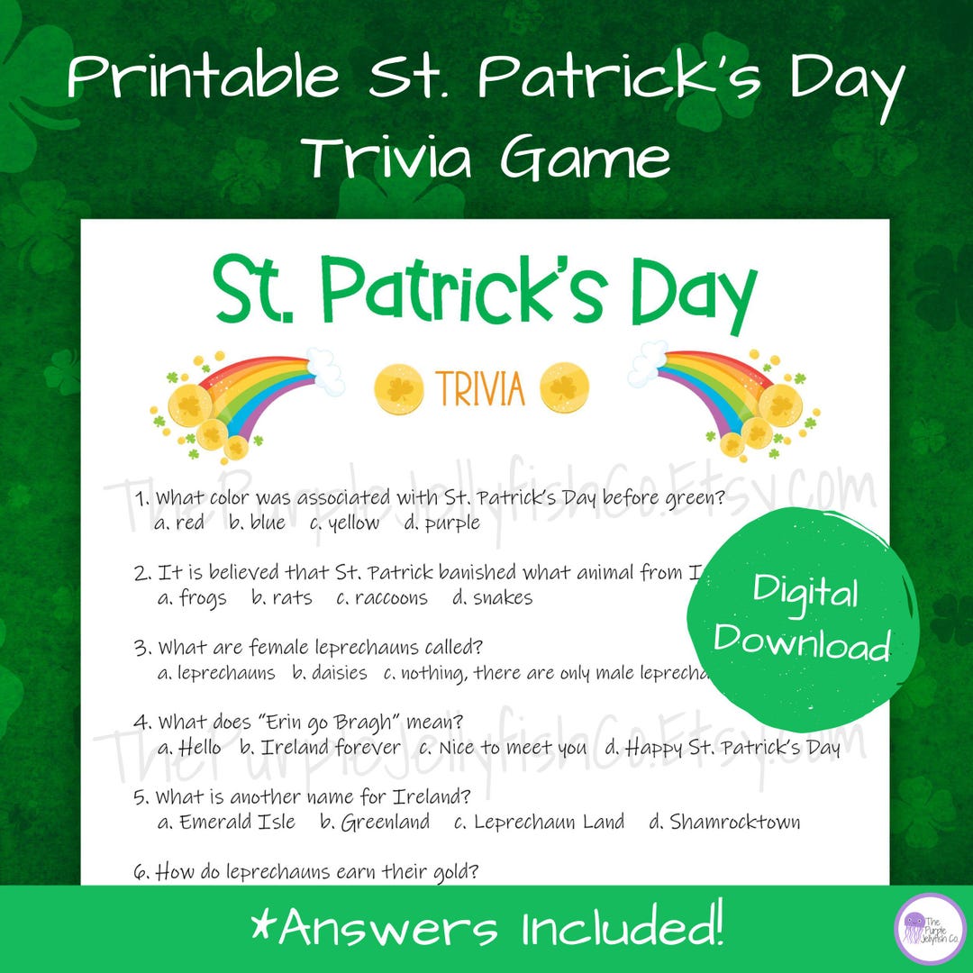 St. Patrick's Day Trivia Game Printable, St Patricks Day Party Game ...