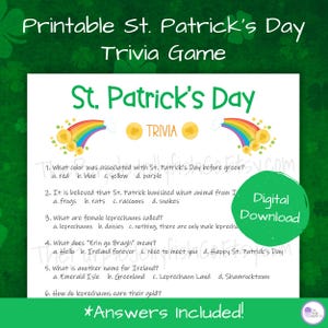 St. Patrick's Day Trivia Game Printable, St Patricks Day Party Game ...