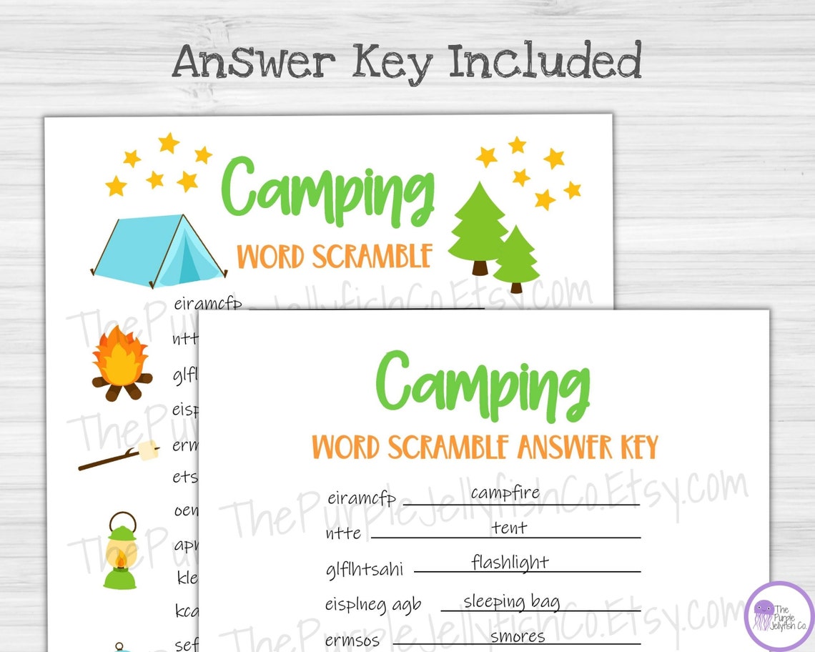 Camping Word Scramble, Kids Camping Activity, Camping Game for Kids ...
