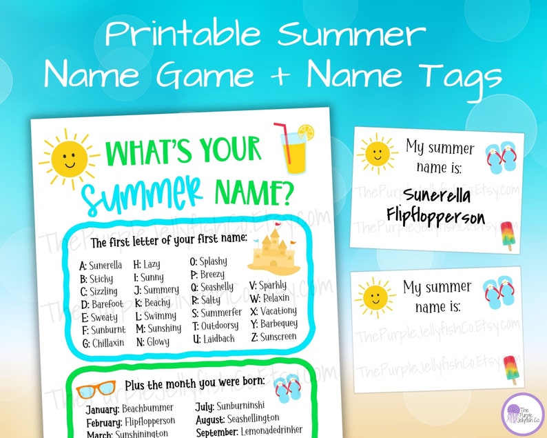 Whats Your Summer Name Game Sign Name Tags, Printable Summer Activities ...