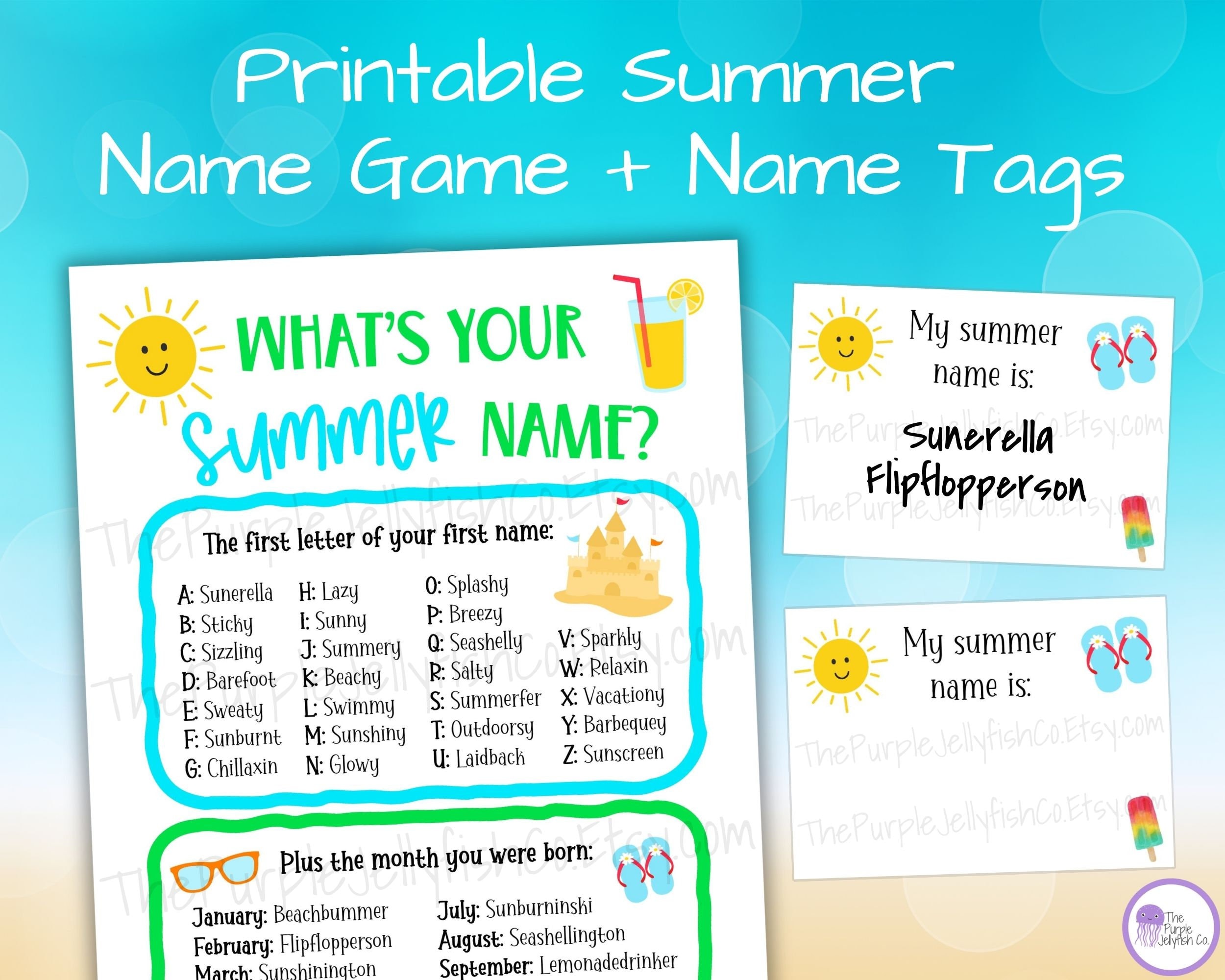 Whats Your Summer Name Game Sign + Name Tags, Printable Summer ...