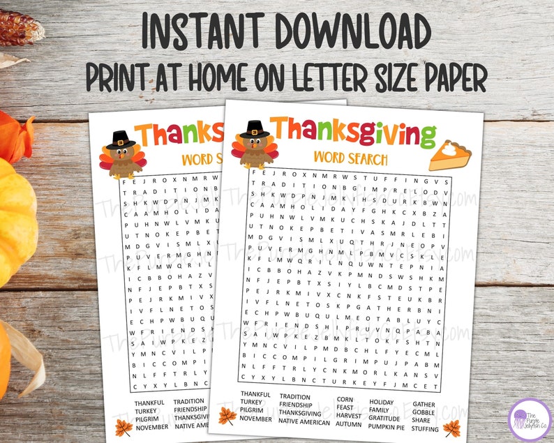 Thanksgiving Word Search, Printable Thanksgiving Games, Fall Worksheet ...