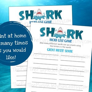 Shark Word List Game, Shark Week Activity for Kids, Shark Party Game ...