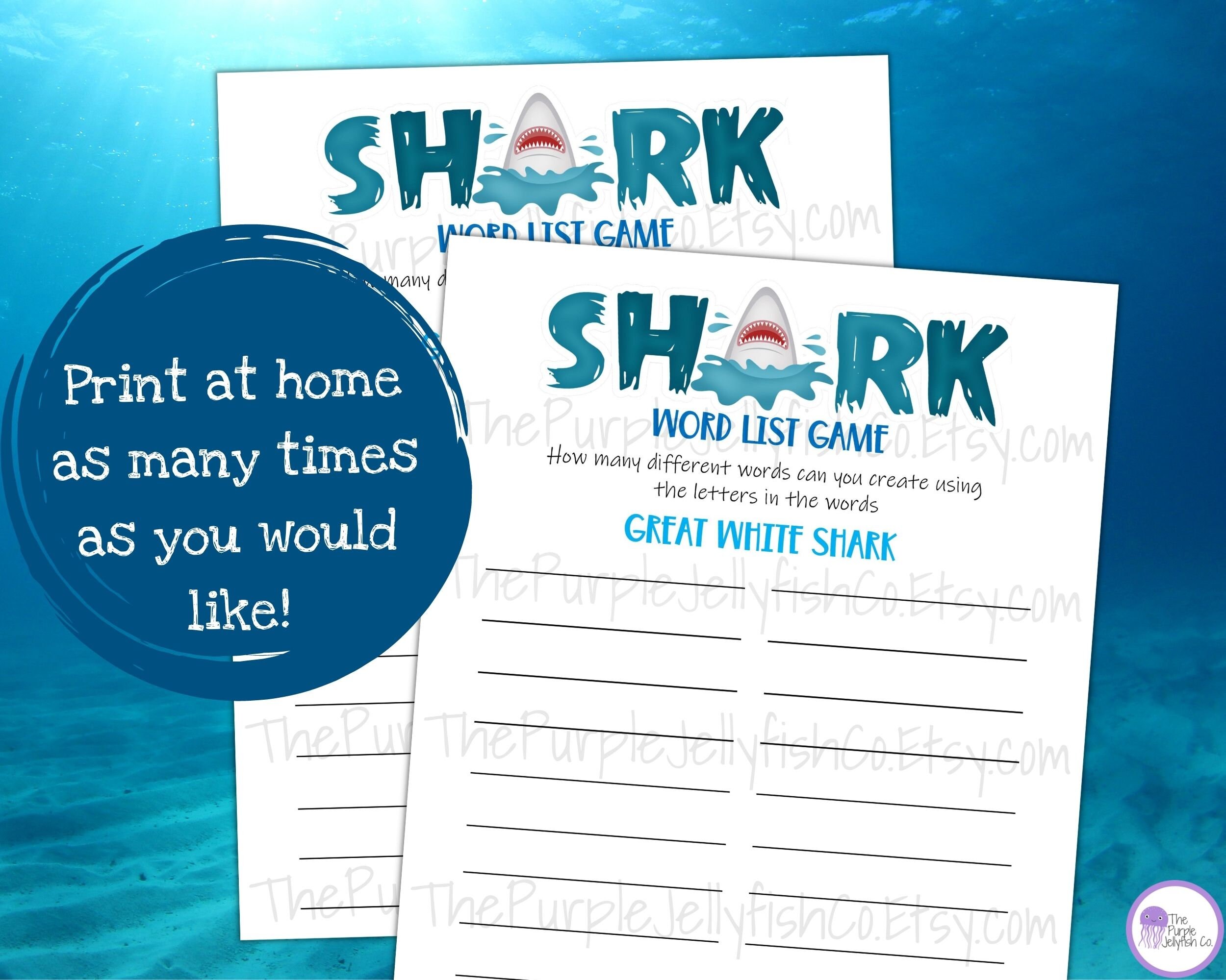 Shark Word List Game Shark Week Activity for Kids Shark - Etsy