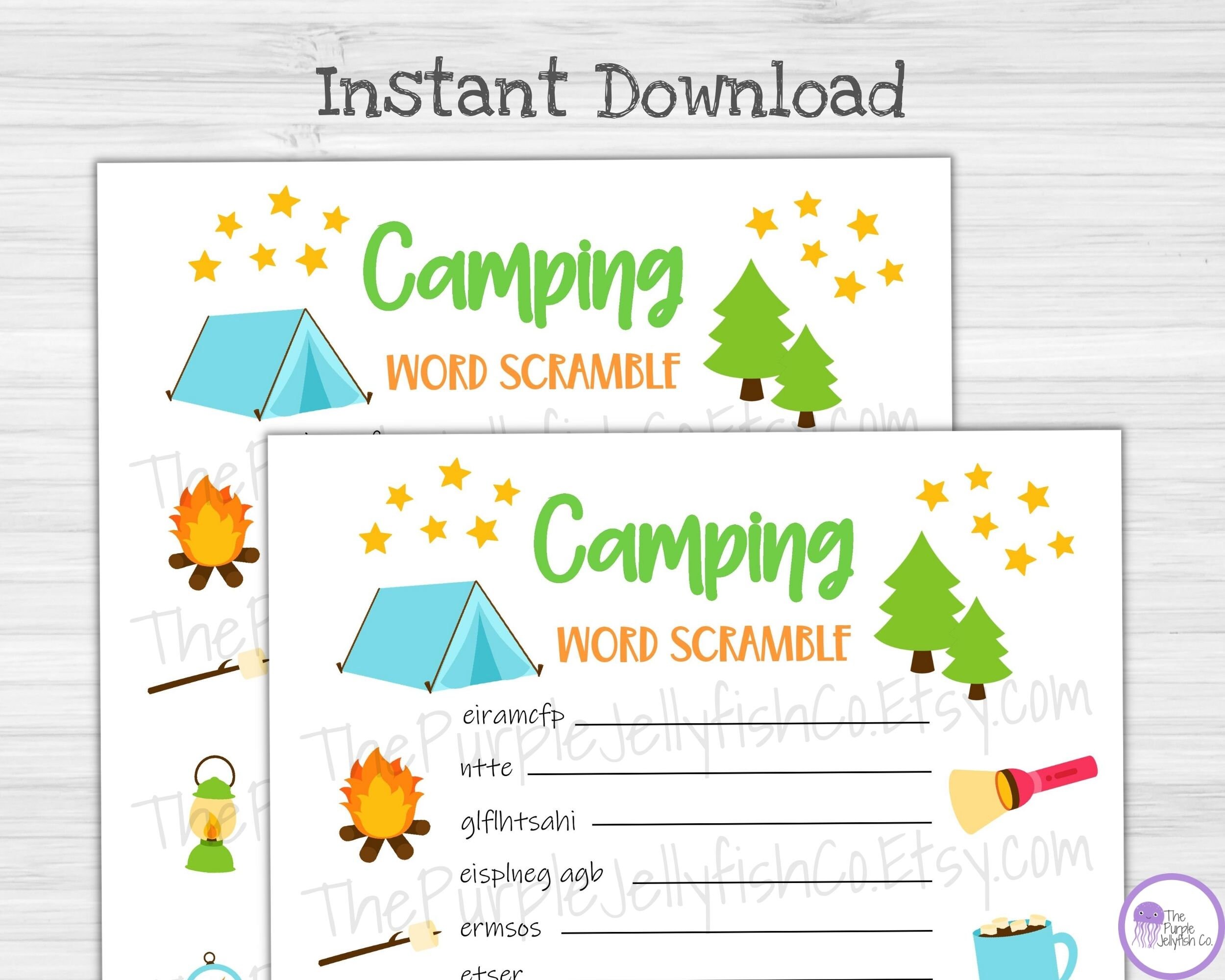 Camping Word Scramble, Kids Camping Activity, Camping Game for Kids ...