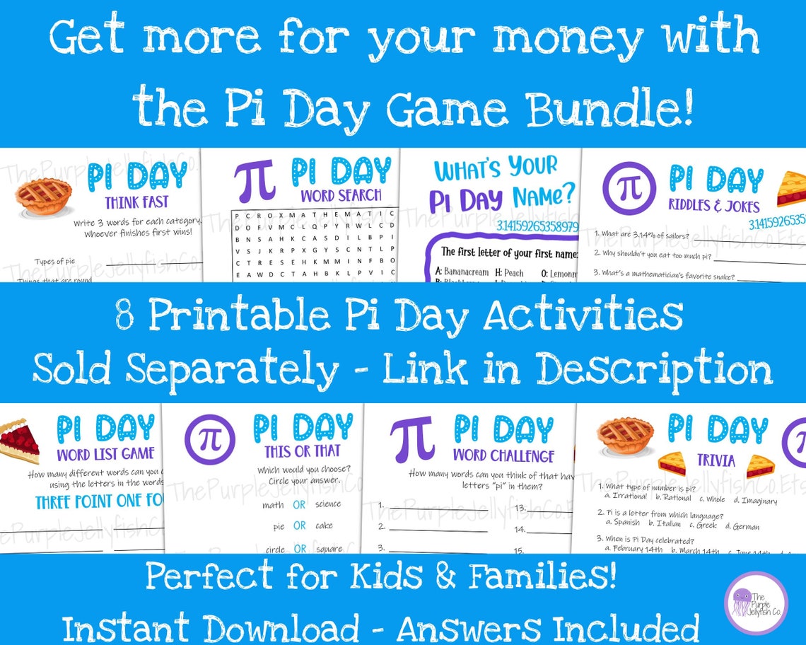Pi Day Word Games Bundle, Printable Games for Kids, Word Game Printable ...