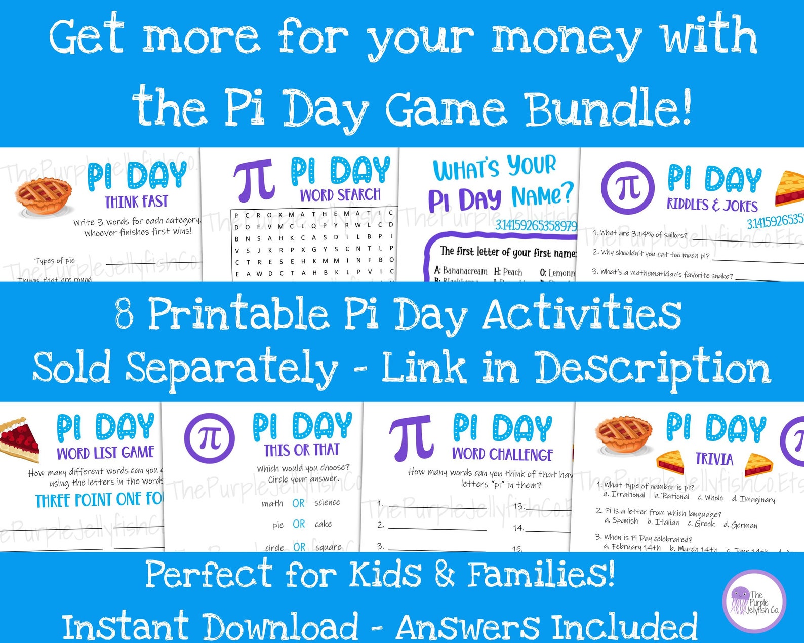 Pi Day Word Games Bundle, Printable Games for Kids, Word Game Printable ...