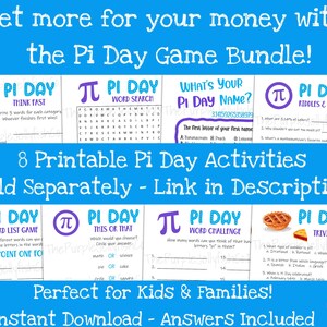 Pi Day Word Games Bundle, Printable Games for Kids, Word Game Printable ...