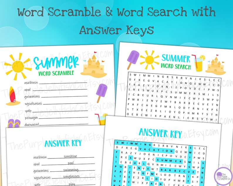 Summer Activities for Kids Printable Summer Games EOY - Etsy