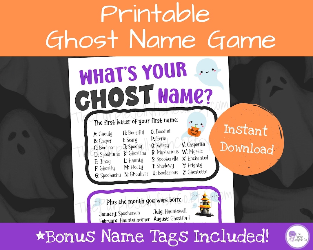 What's Your Ghost Name Game Printable Halloween Activity for Kids, Cute ...