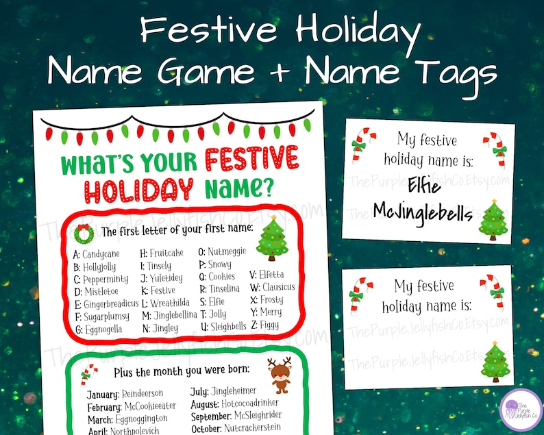 Christmas Name Game + Name Tags, What's Your Name Game Festive Holiday ...