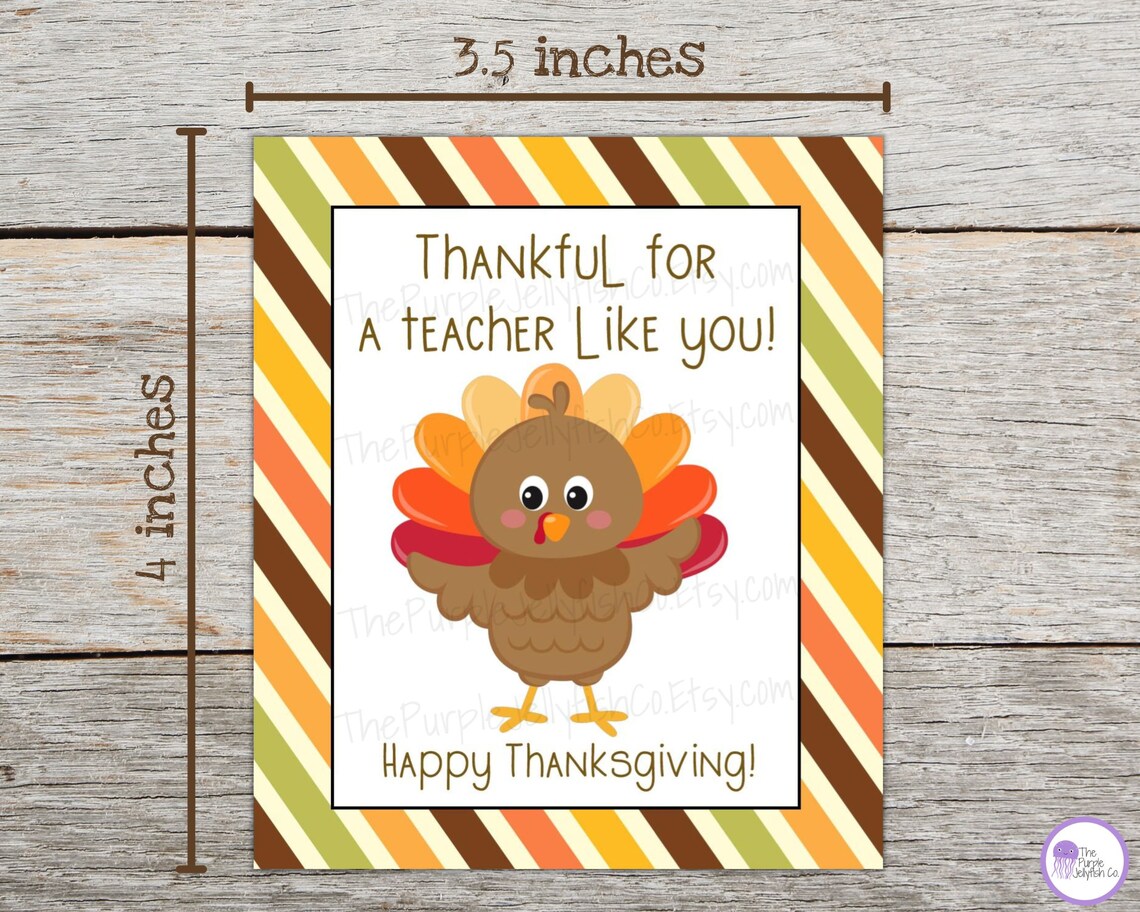 Thankful for Teacher Gift Tag, Thanksgiving Teacher Tag, Teacher ...
